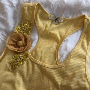 Ya Los Angeles | Tops | Embellished Yellow Ribbed Tank Top | Poshmark